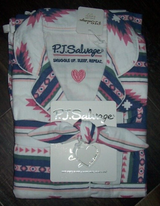 Nwt Pj Salvage Warm Ivory Pink Blue Aztec Desert Dreamer Flannel Pajama