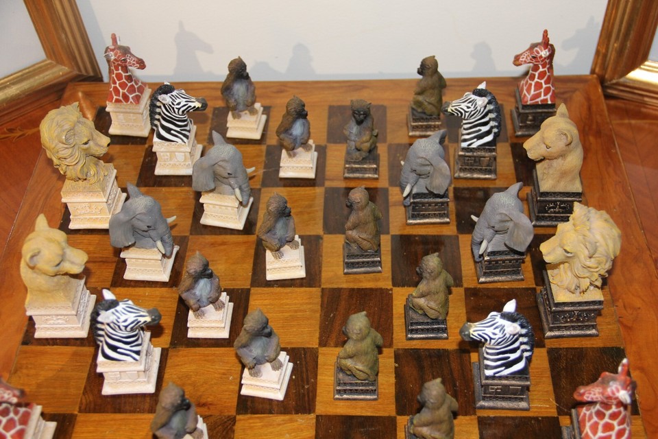 Handcrafted African Animal Themed Chess Set with Ornate Wooden Board | eBay