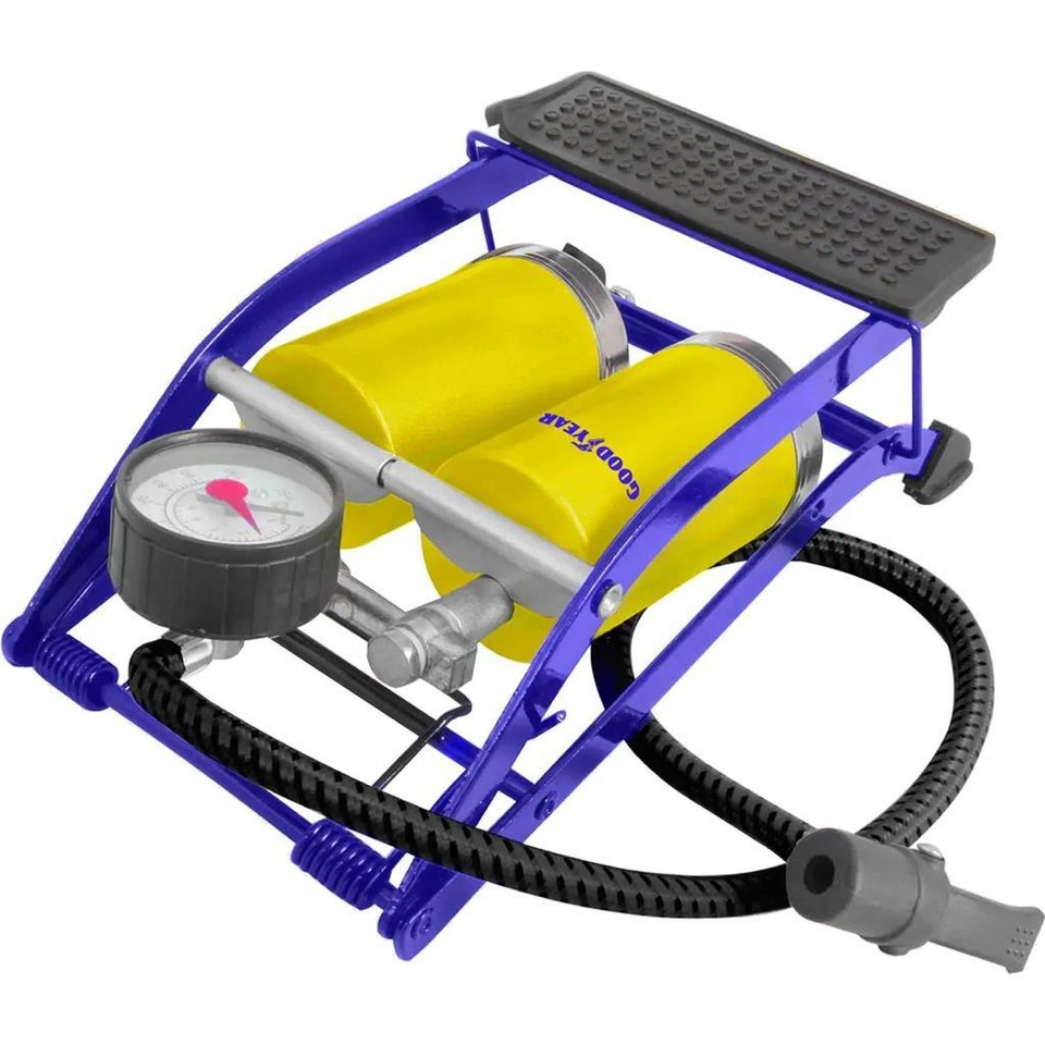 Goodyear Double Barrel Foot Pump Cylinder Air Inflator Car Bicycle Bike ...