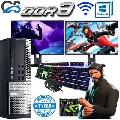 FAST GAMING DELL BUNDLE PC Computer FULL SET DUAL MONITOR INTEL i3 8GB ...