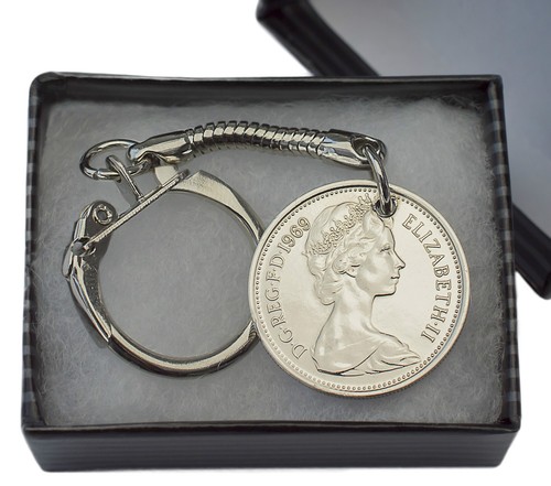 5P PENCE COIN KEYRING OLD STYLE CHOICE OF DATE 1968 - 1989 PERFECT ...