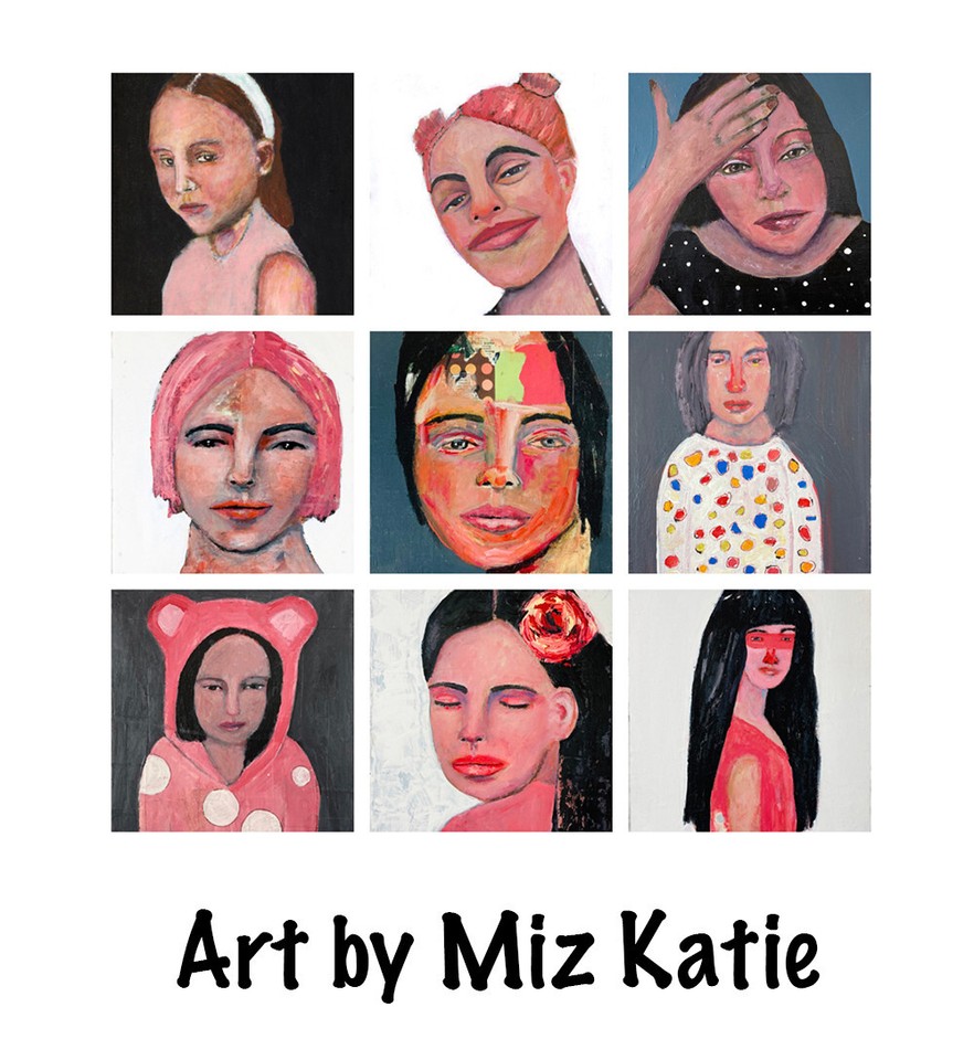 Woman Portrait Painting Pink Painterly Abstract Naive Outsider Art Miz ...
