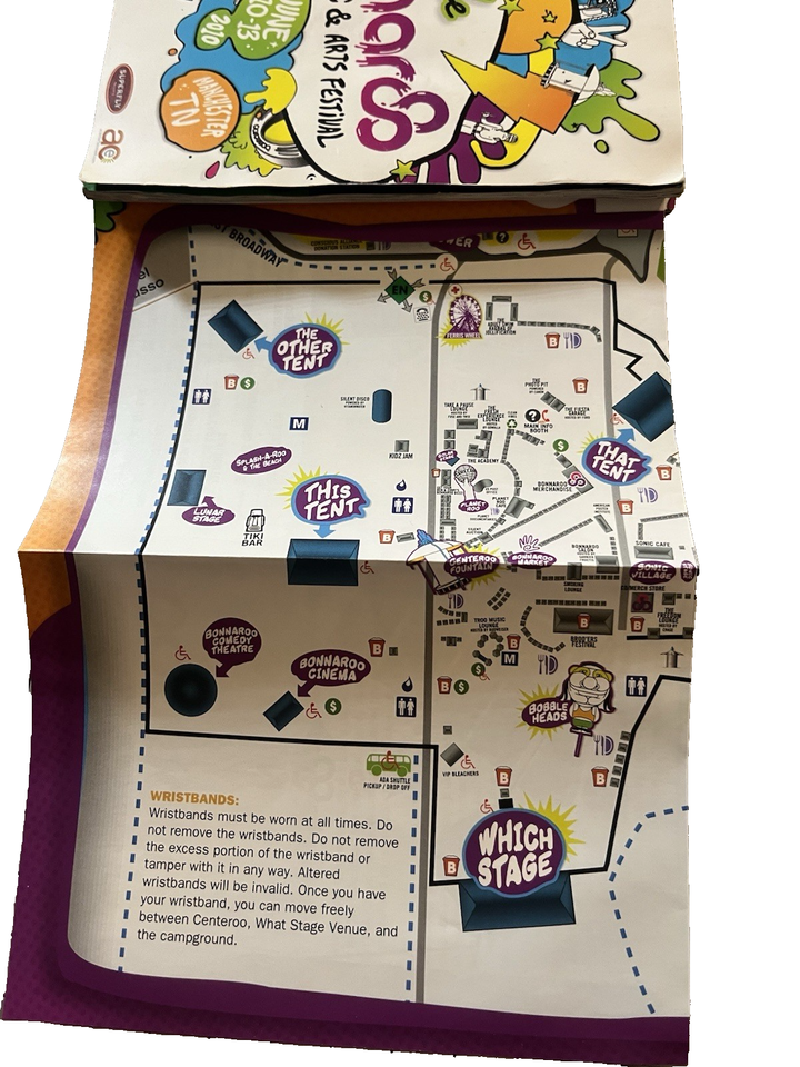 Bonnaroo 2010 Music & Arts Festival Pocket Program Guide with Foldout ...
