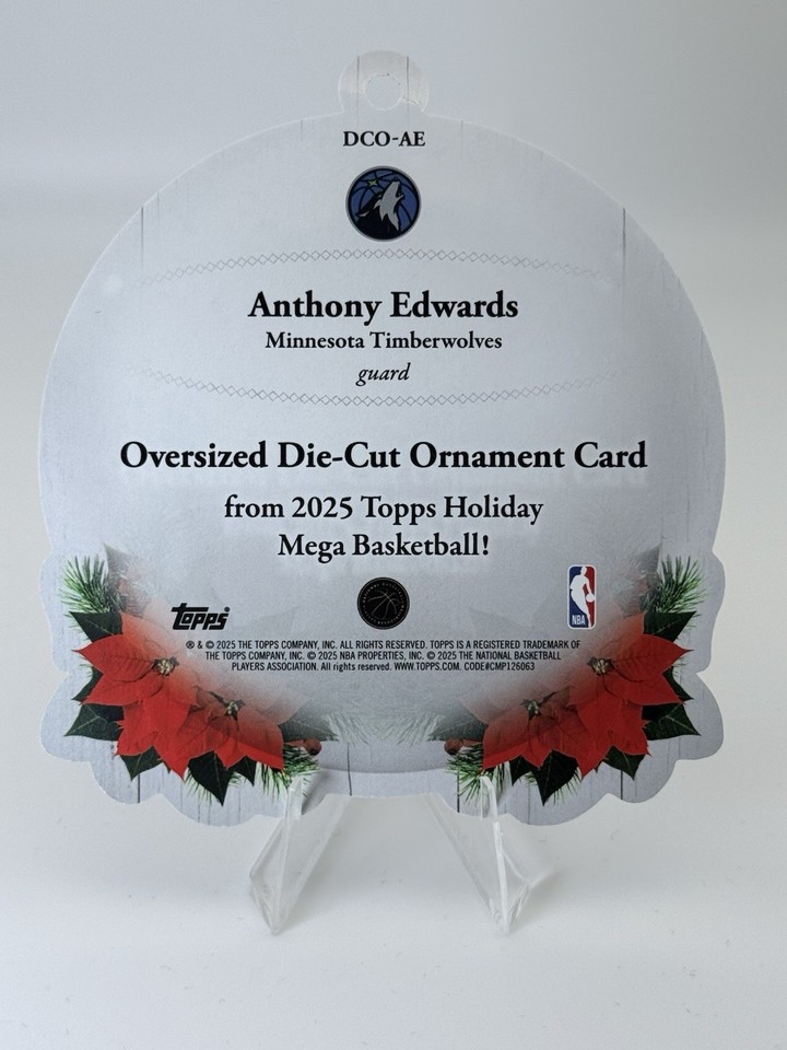 2025-26 Topps Holiday #DCO-AE Anthony Edwards Die-Cut Ornament ...