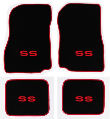 NEW! 1968-1972 CHEVELLE Floor Mats Black Carpet Embroidered Red SS ...