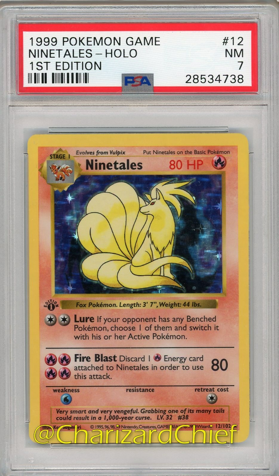 NINETALES 12/102 FIRST EDITION BASE SET HOLO RARE ORIGINAL 1999 POKEMON ...