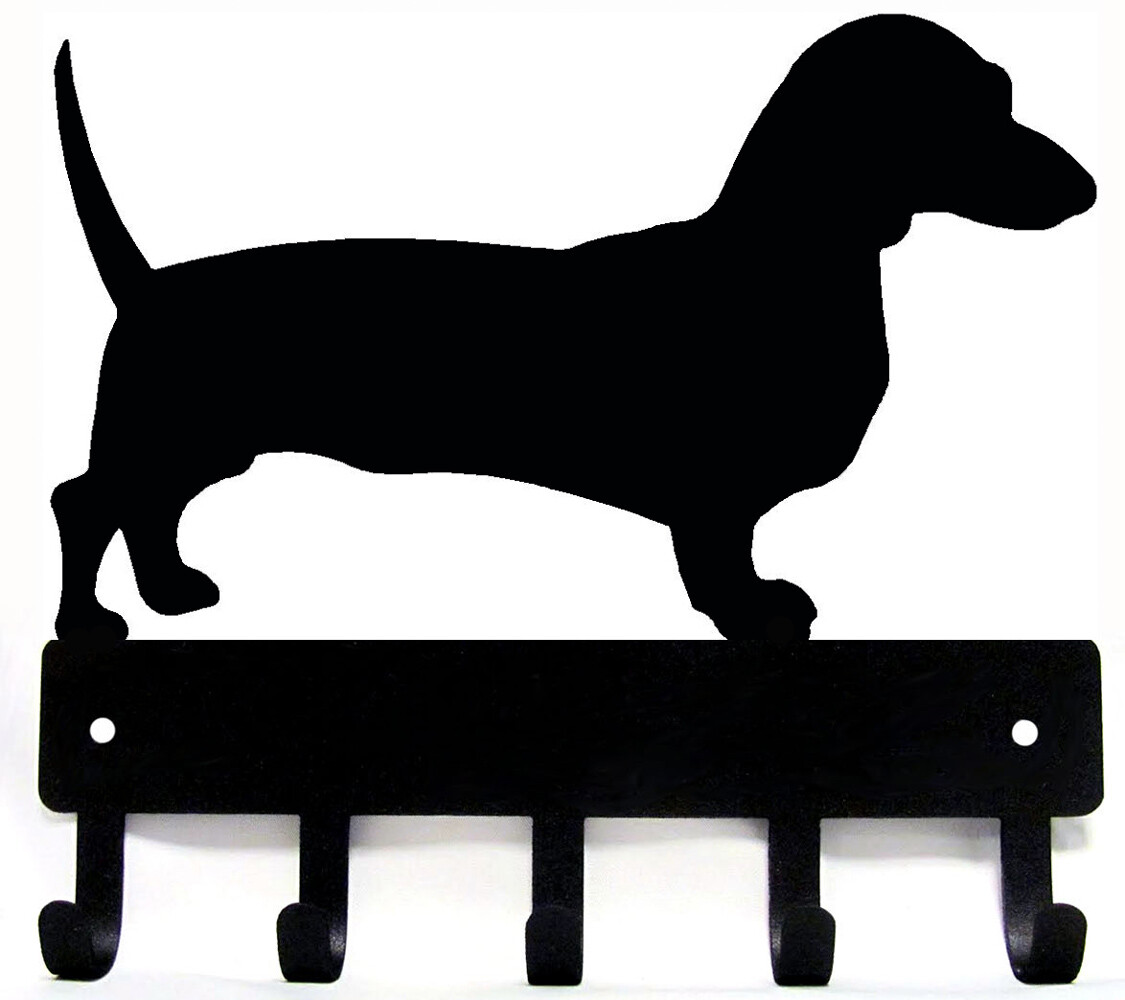 Dachshund Dog Leash Hanger Metal Key Rack Holder 5 Hooks SMALL 6" wide ...