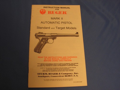 Ruger Manual Mark II AutoMatic Pistol Standard & Target Models A1 &KA1 ...