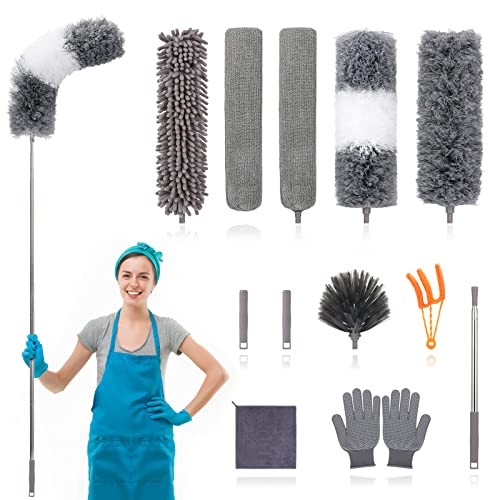 12pcs Microfiber Dusters, Duster with Extension Pole(Stainless Steel ...