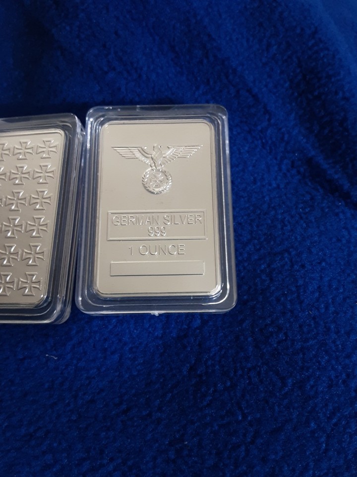 (2) 1 Oz German Silver Bars Iron Eagle With Case And Low Reserve 2 Bars ...
