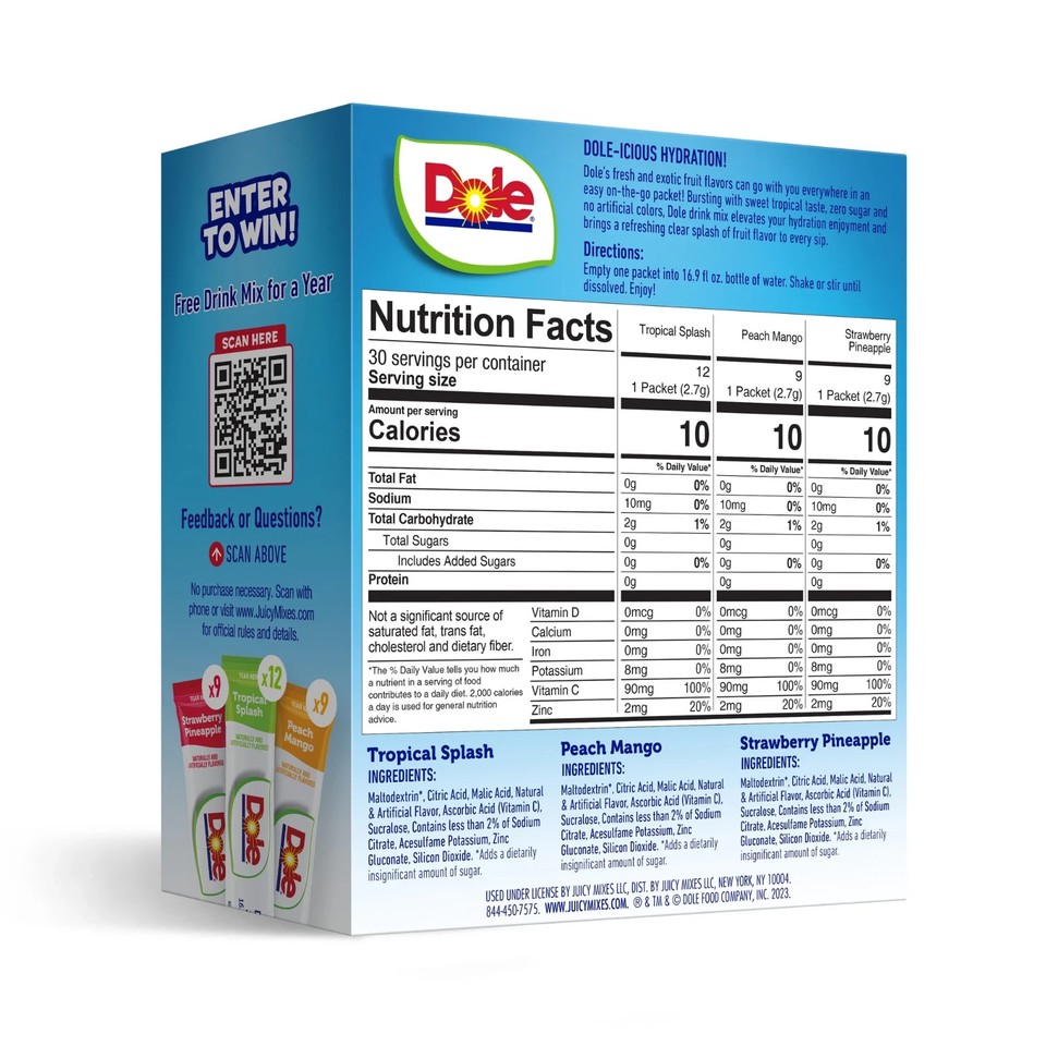 Dole Powder Drink Mix Variety Pack Sugar-Free 30 Ct Fresh | eBay