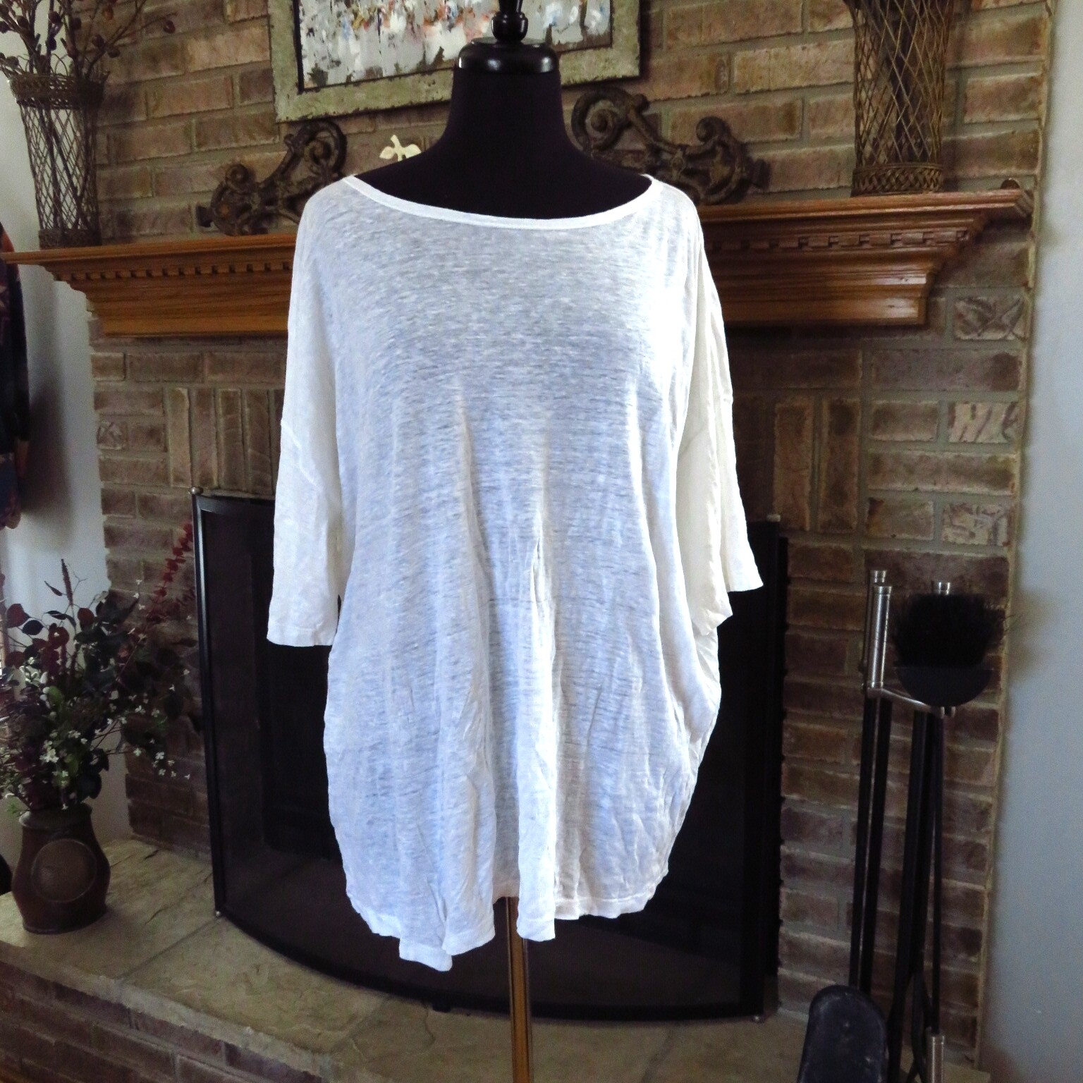 Eskandar 100% Linen Oversized Boxy Sheer White Top O… - Gem
