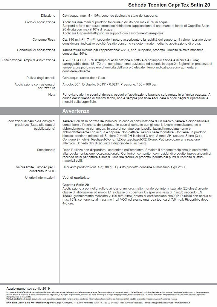 CAPAROL CapaTex Satin 20, Idrosmalto Murale Satinato - lt 2,5 | eBay