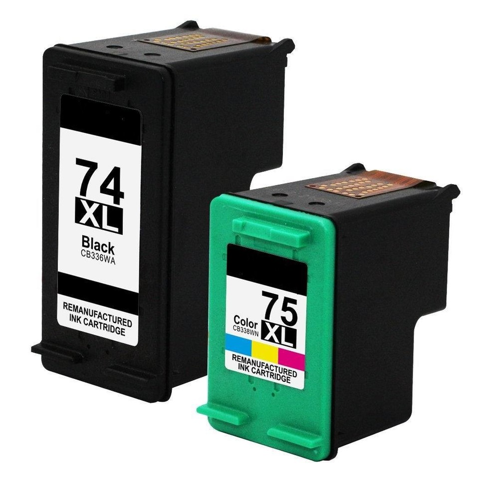 2Pk #74XL 75XL Black/Color Ink for HP Photosmart C4275 C4280 C4285 ...