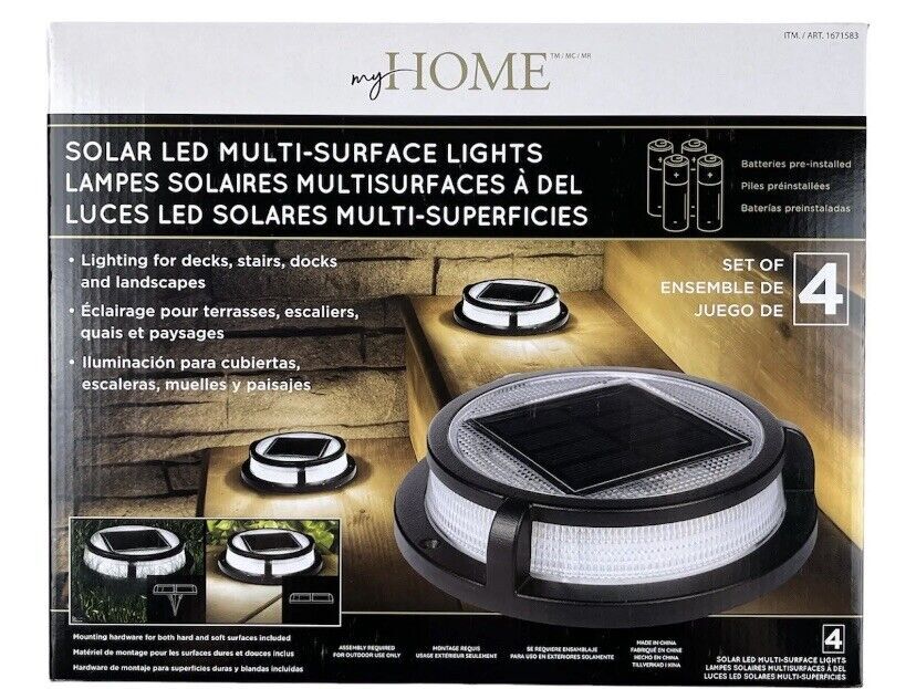 Sterno Home 2322008 Solar Multi Surface LED Light 4 Pack - Black for ...