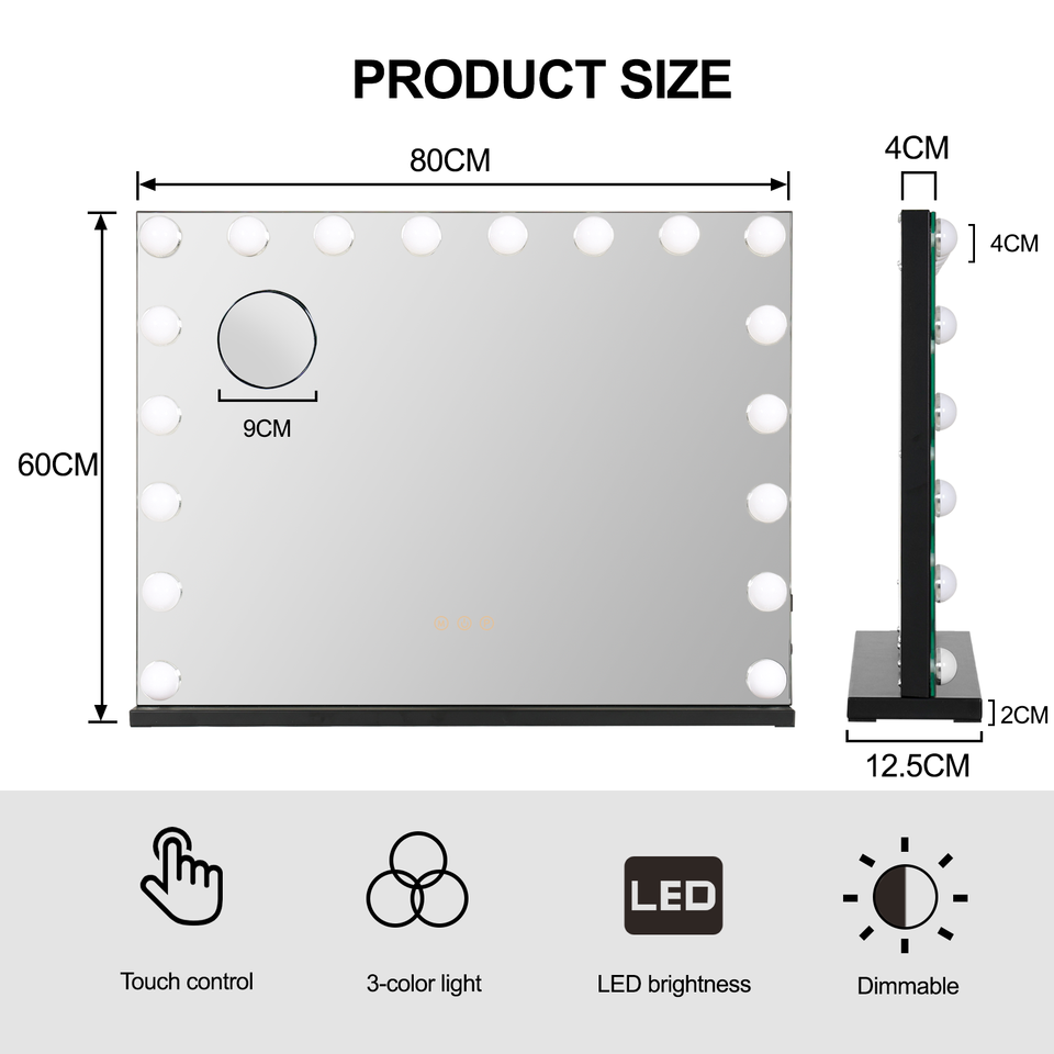 LED Hollywood Makeup Mirror Large Vanity Light Mirror with Dimmable LED ...