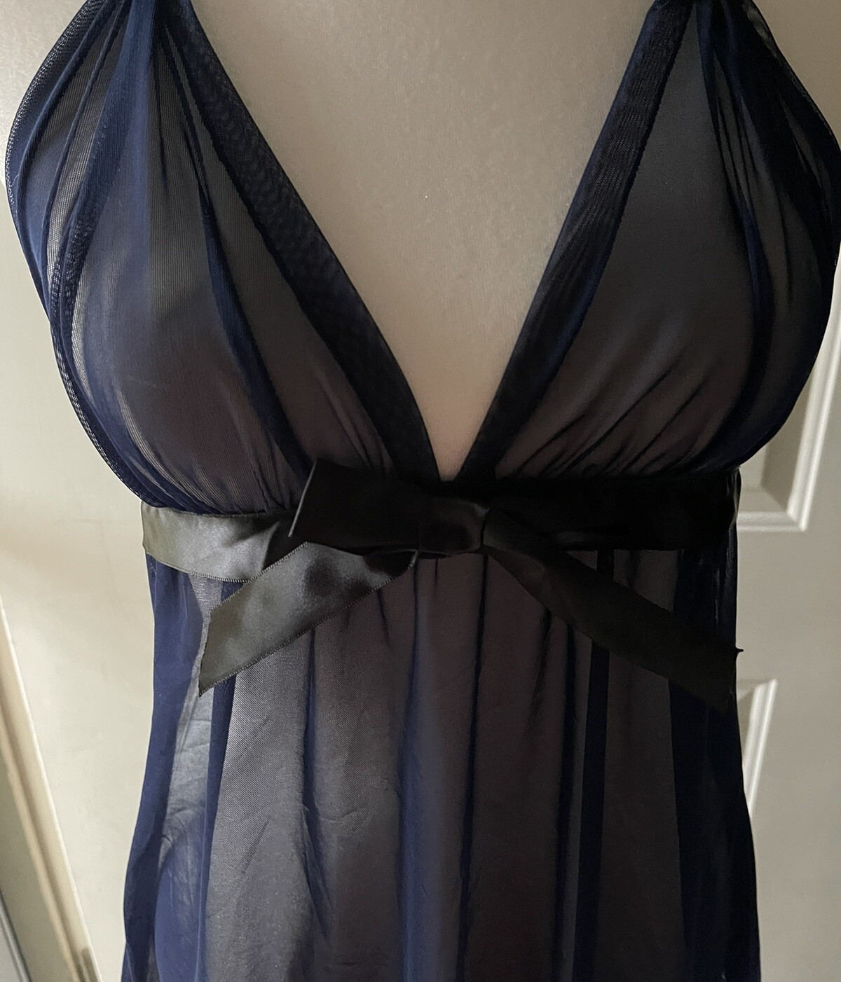 Avid Love Babydoll Negligée Halter neck Size M sheer Mesh Navy NWT | eBay