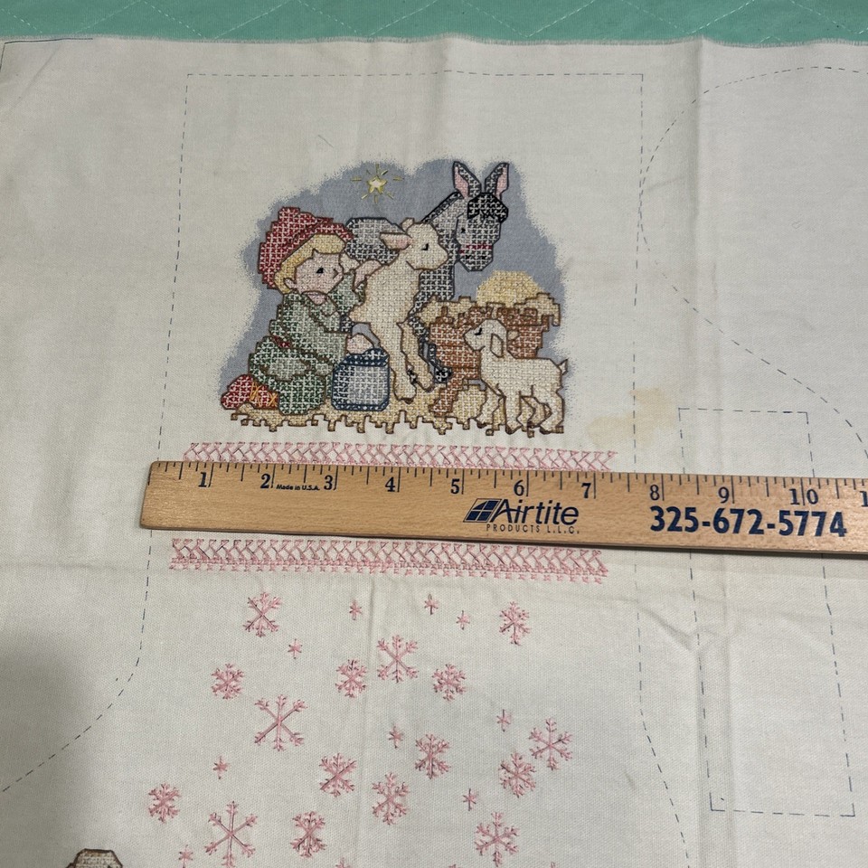 1989 Dimensions 8382 Cross Stitch Nativity Stocking PINK FINISHED ...