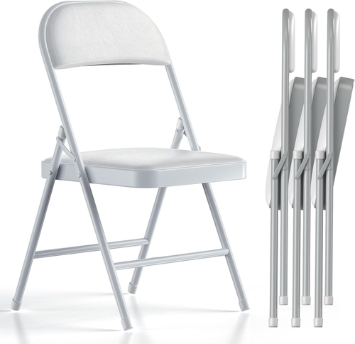 Nazhura 4 Pack Folding Chairs with Padded Cushion and Back, Khaki Metal ...