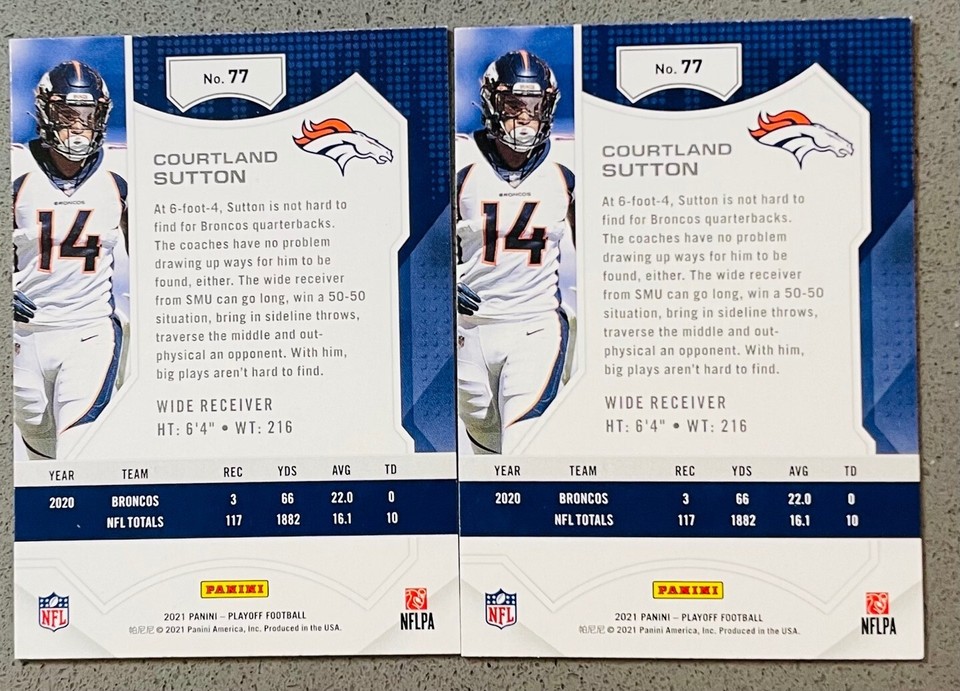 2 Lot 2021 Panini Playoff Football NFL #77 Courtland Sutton Base Card ...