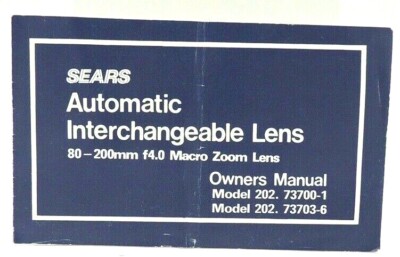 Sears 80-200mm f:4.0 Macro Zoom Lens instruction manual | eBay