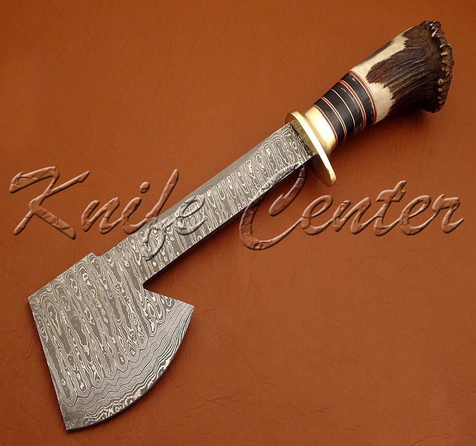 BEAUTIFUL CUSTOM HAND MADE DAMASCUS HUNTING TOMAHAWK AXE KNIFE HANDLE ...