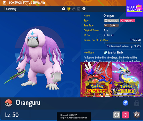 Pokemon Scarlet/Violet SHINY ORANGURU Lv.100 Sassy 6IV Mental Herb ...