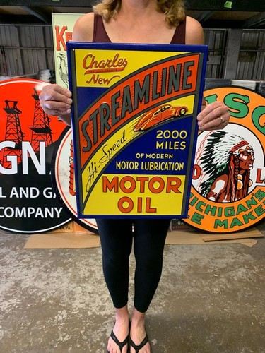 Antique Vintage Old Style Sign Streamline Motor Oil Made in USA | eBay