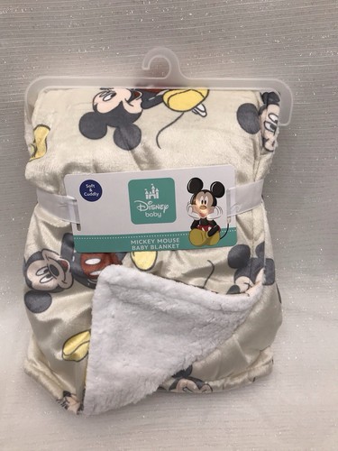 Disney Baby Mickey Mouse Tan Baby Blanket White Sherpa Security Lovey ...