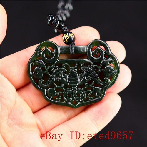 Jade Bat Pendant Necklace Natural Jewellery Amulet Carved Charm Black ...