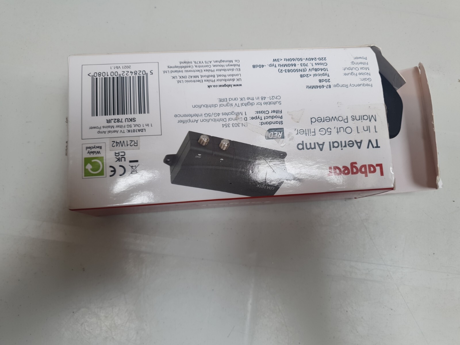 Labgear Aerial Amplifier 1 Way Compact Signal Booster Digital HD TV ...