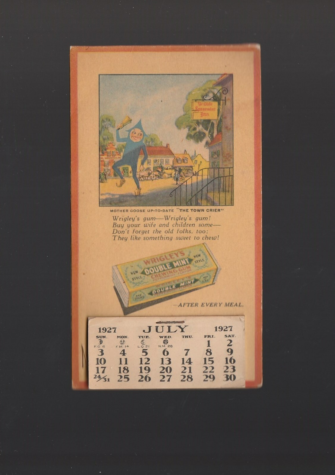 1927 WRIGLEY advertising GUM CALENDAR wrapper WRIGLEY'S Mother Goose ...