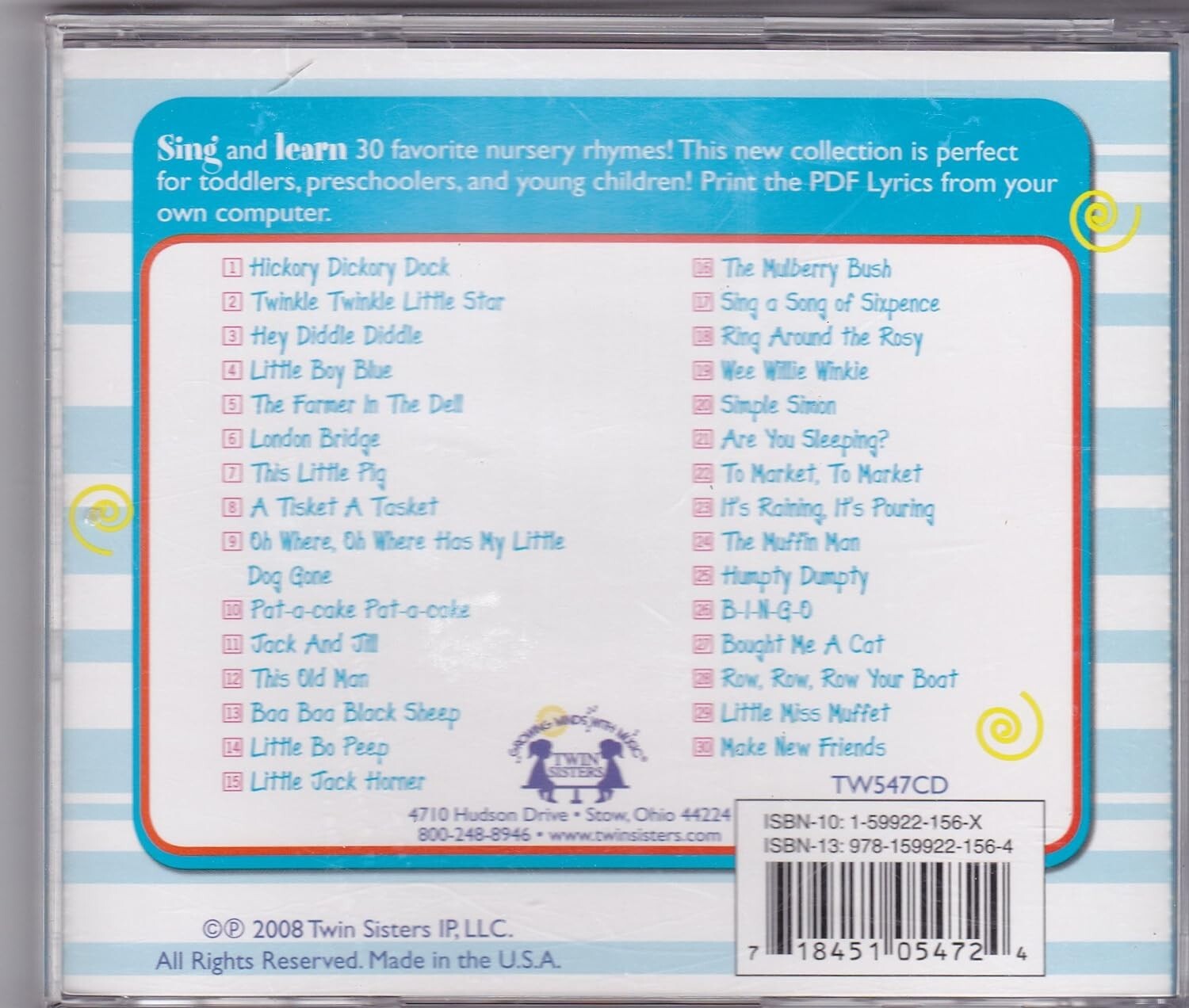 30 Nursery Rhymes by Twin Sisters (CD, 2007, Twin Sisters) for sale ...