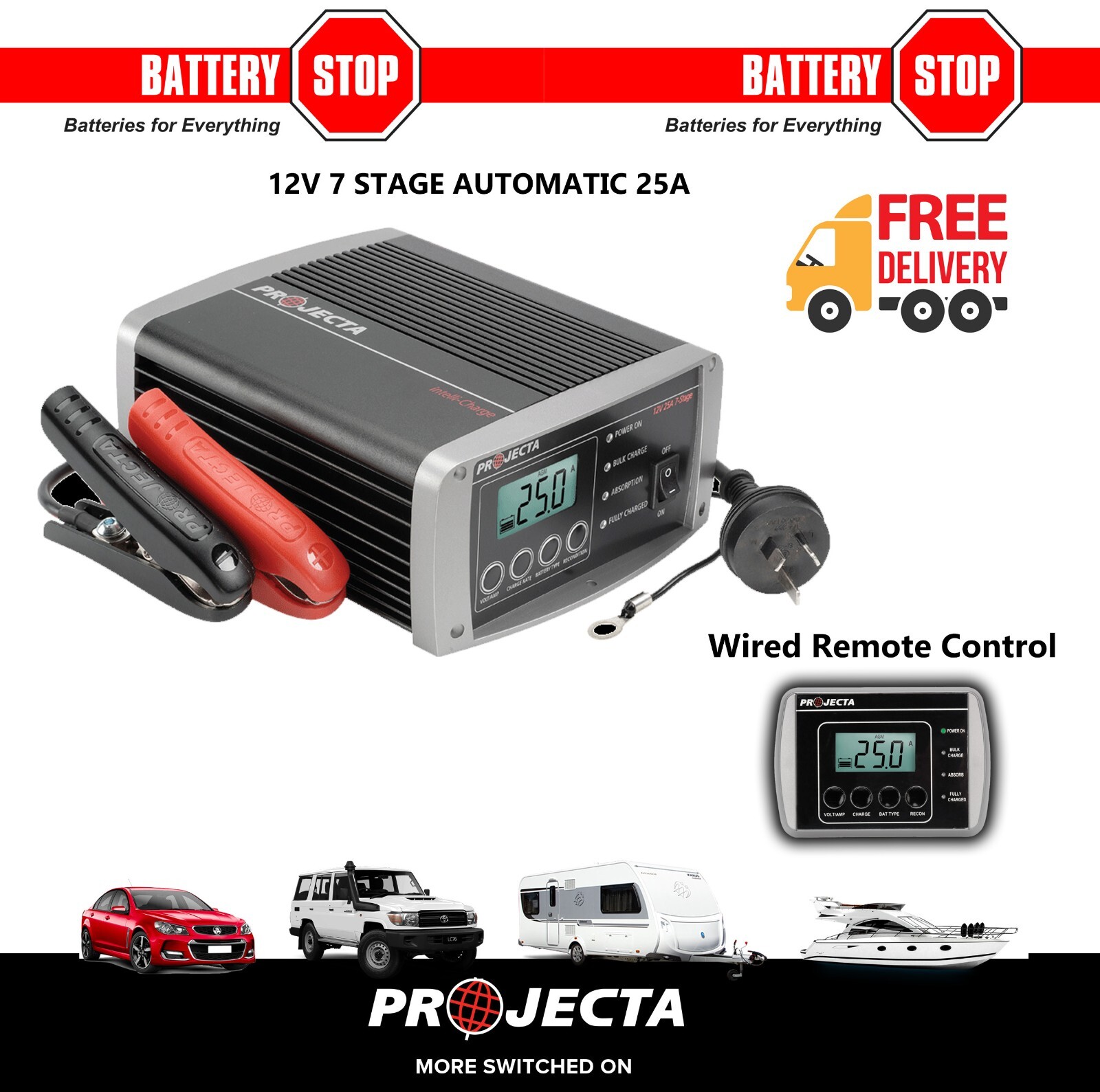PROJECTA IC2500 12V BATTERY CHARGER POWER SUPPLY 25AMP 7 STAGE MULTI ...
