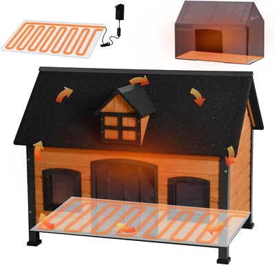 Aivituvin Outdoor Heated Dog House Winter Wooden Dog Kennel with Metal ...
