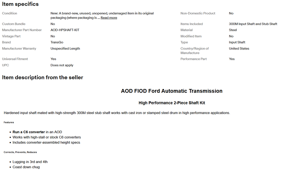 1980-UP AOD FIOD Ford Transmission High Performance 2-Piece Conversion ...