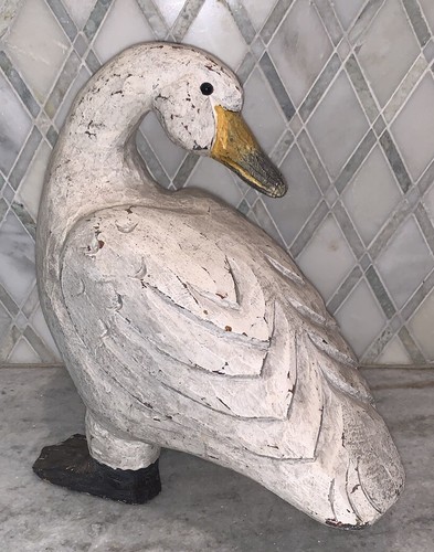 VTG James Haddon Carved Wood Lrg Standing White Duck 12”T 5”W 11”L Hand ...
