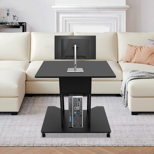 Black Modern Mobile Computer Desk Rectangle Rolling Desk with 4 ...