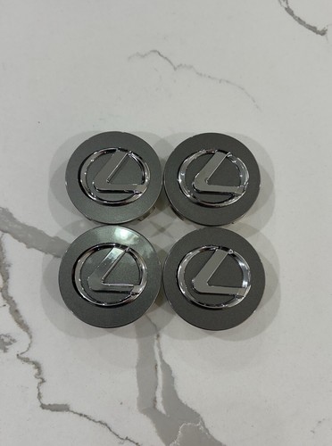 (4X) LEXUS Dark Grey & Chrome Badge Logo 62MM Wheel Center Caps Hub ...