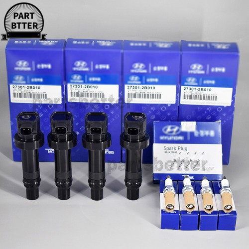 4x OEM 27301-2B010 Ignition Coils & 4x Spark Plug For Kia Rio Soul ...