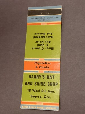 Vintage Oregon Matchbook: “Harry’s Hat & Shine Shop” Eugene, OR | eBay