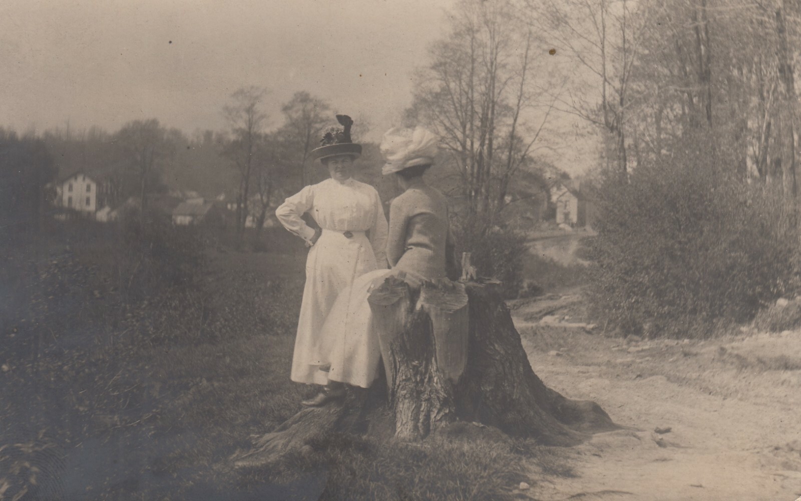 Antique Real Photo RPPC post card Interesting - 2 Ladies talking - tree ...