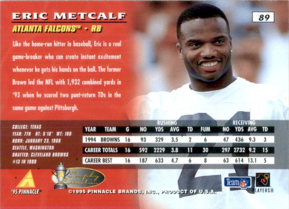 1995 Pinnacle Artists Proof Eric Metcalf Atlanta Falcons #89 | eBay