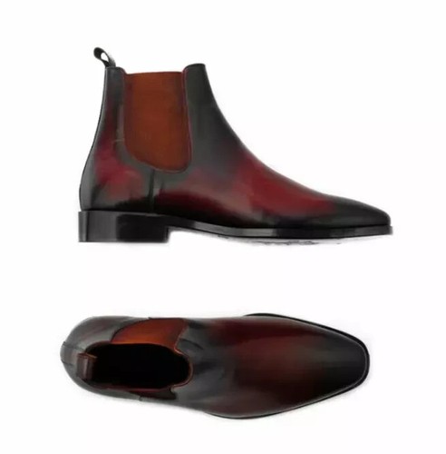 New Shaded Red Handmade Leather Formal Leather Ankle Chelsea Dress ...