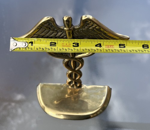 Brass Caduceus Staff Bookend Hermes Symbol Medical 6" Tall Felted ...