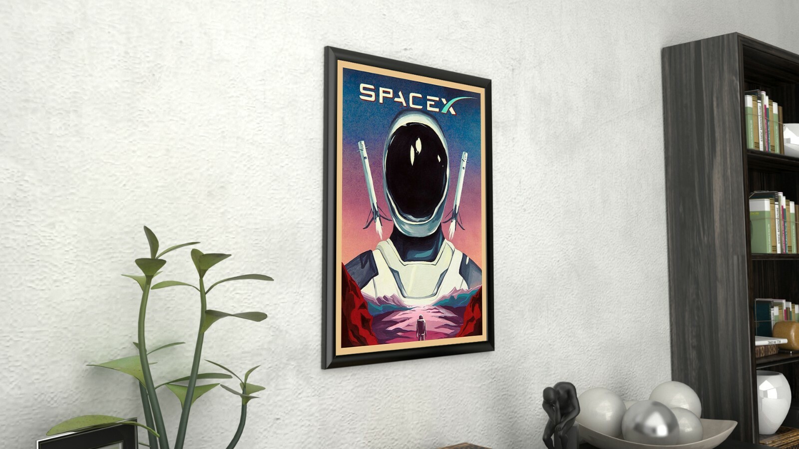 SpaceX Astronaut Mars Framed Canvas Giclee Vintage Space Poster - Art ...