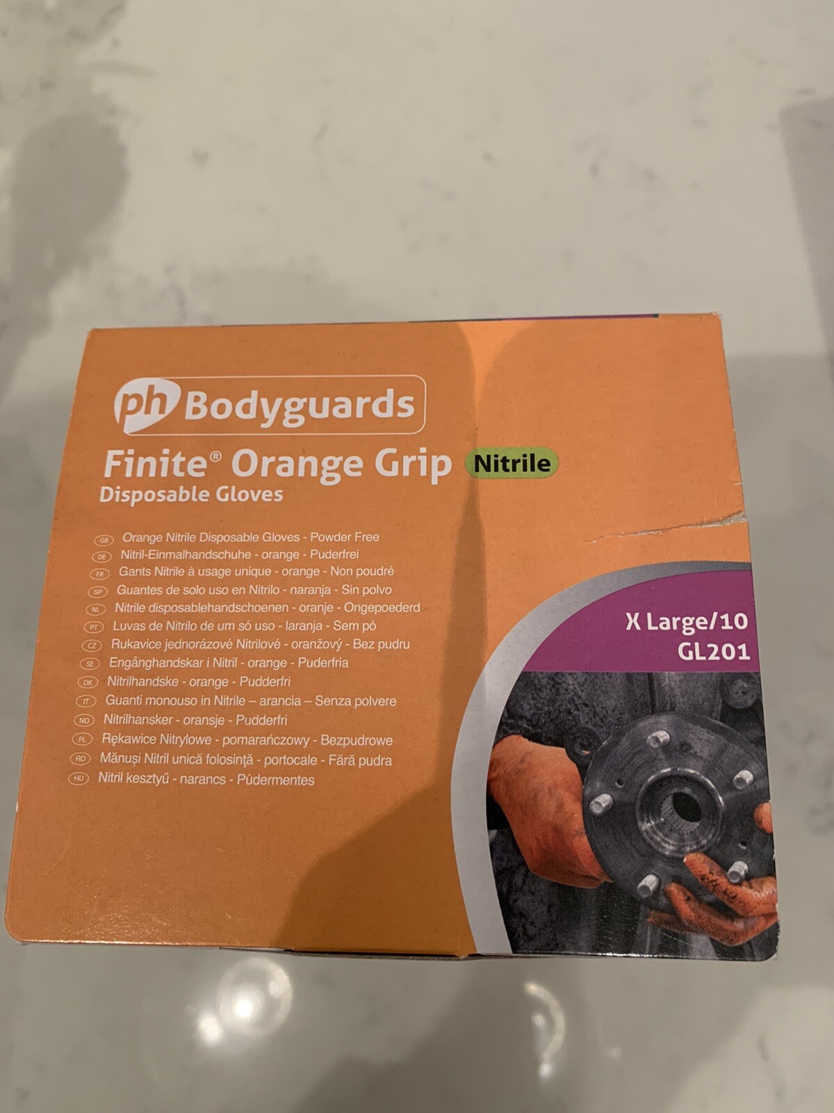 Box of 90 Bodyguard Finite Orange Grip Textured Grip Pattern Nitrile ...