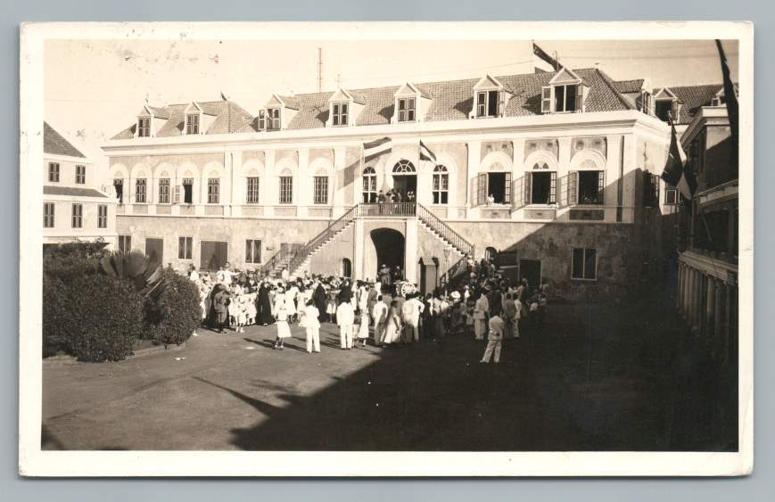 Colonial Building w Crowd of Onlookers CRISTOBAL Panama RPPC Photo ...