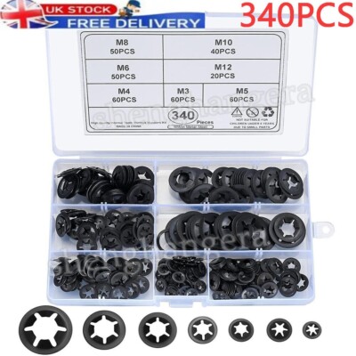 340x Starlock Washers Push On Lock Star Tooth Grab Fastener Clips ...