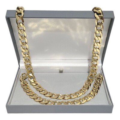 Mens 12mm Curb Set, 9ct Gold XP, Bracelet 9" Chain 28" | eBay UK